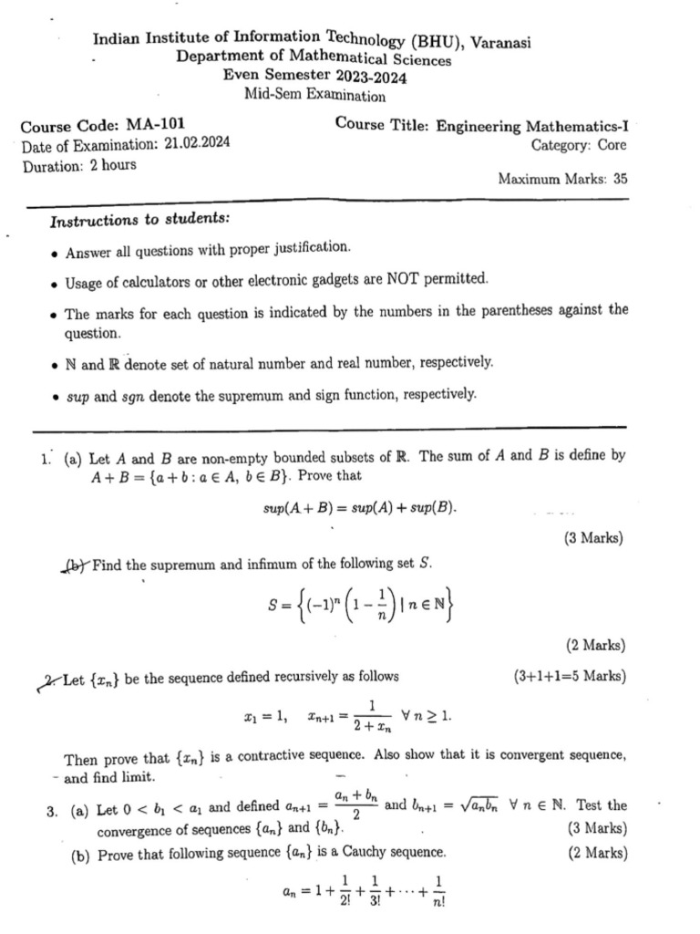 MA 101 Even Midsem 23-24 | PDF