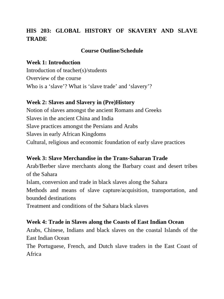HIS 203 COURSE OUTLINE | PDF | Atlantic Slave Trade | Slavery