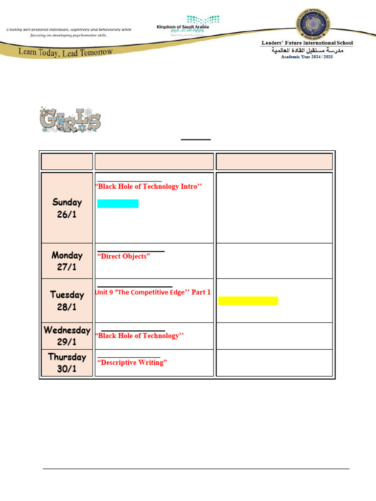 Gr6 Weekly Plan (3rd Week) | PDF