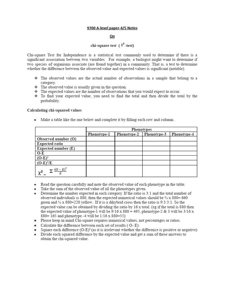 Chi square test Notes.docx | PDF | Chi Squared Test | Chi Squared ...