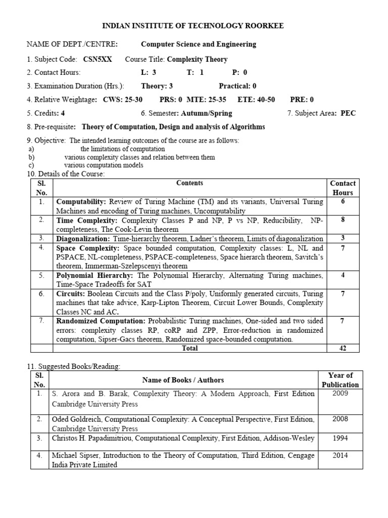 Complexity Theory Syllabus | PDF | Computational Complexity Theory | Theory Of Computation