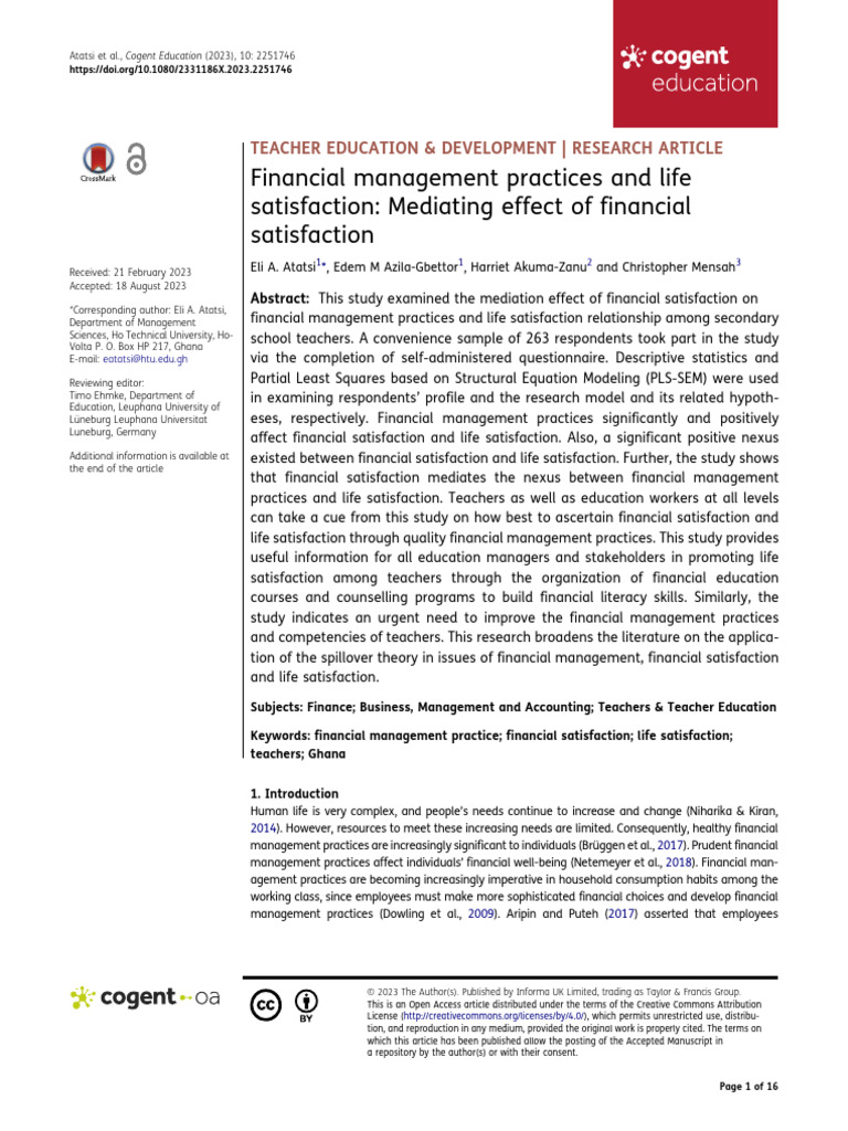Financial Management Practices and Life Satisfacti | PDF ...