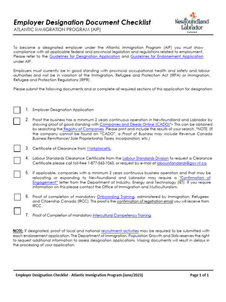 Designation Checklist June 15 1 002 | PDF | Government | Immigration