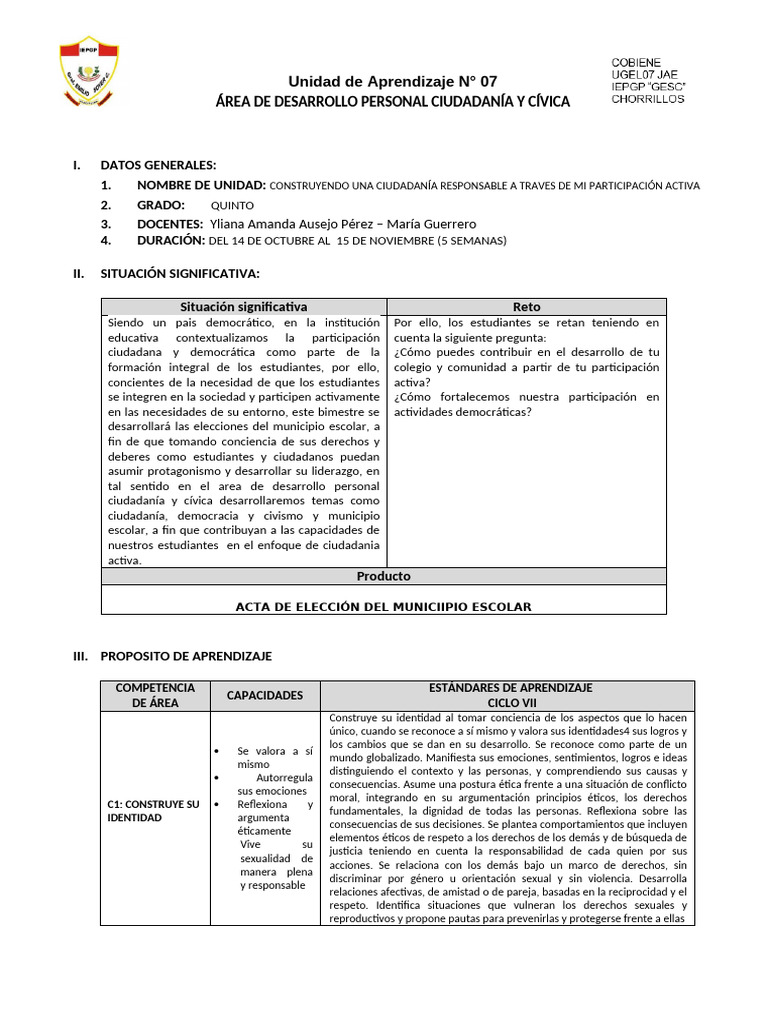 UNIDAD_7_DPC_-5_2024_AUSEJO_GUERRERO | PDF | Aprendizaje | Las emociones
