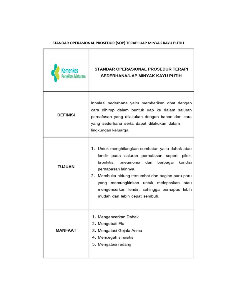 SOP Terapi Uap Minyak Kayu Putih | PDF