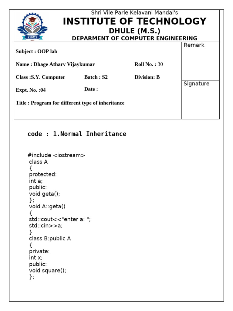 Oop Practical 4 Inheritance Pdf Computer Programming Object Oriented Programming
