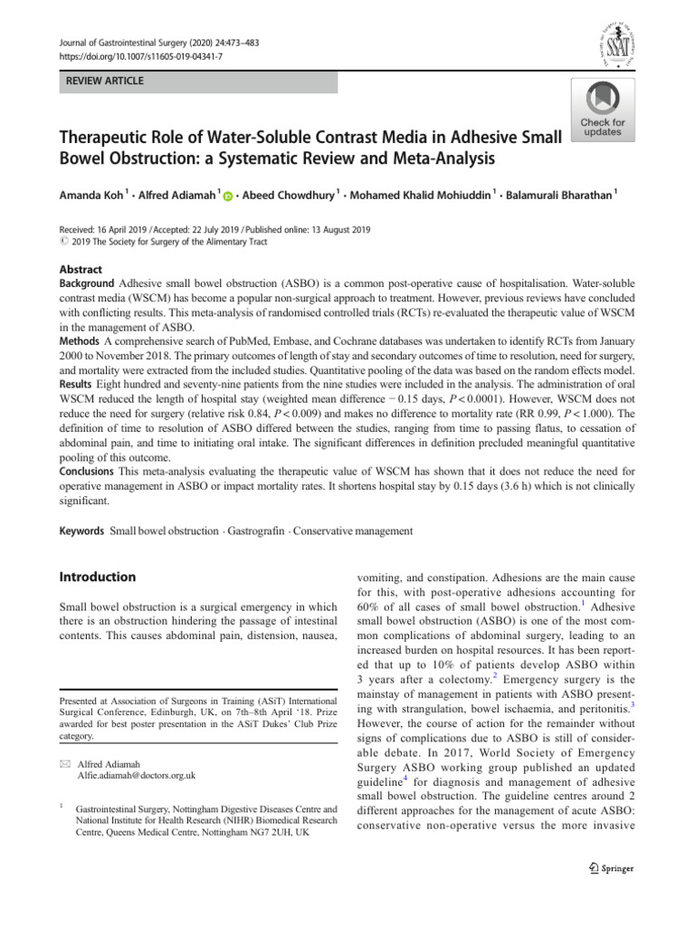 Therapeutic Role of Water-Soluble Contrast Media in Adhesive Small ...