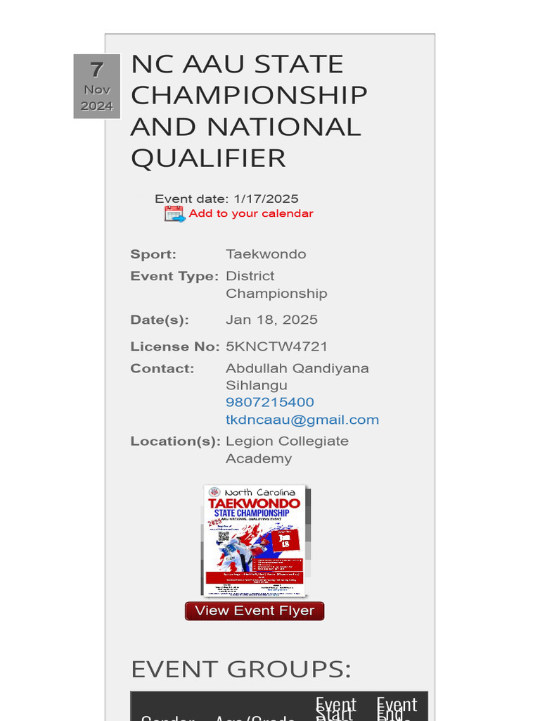 NC AAU State Championship and National Qualifier - AAU Sports | PDF