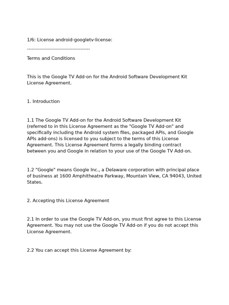 Google TV Add-on License Agreement | PDF | License | Indemnity