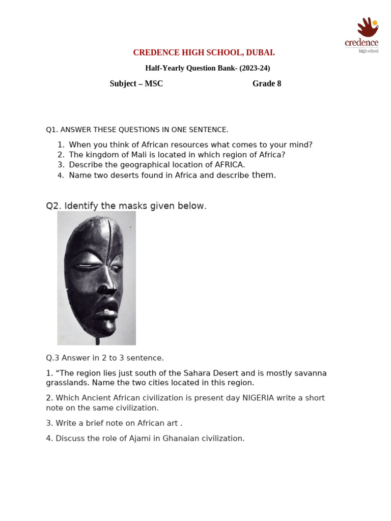 Grade 8 MSC Half-Yearly Question Bank | PDF