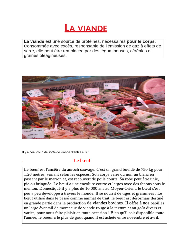 Types et bienfaits de la viande | PDF | Viande | Bovins domestiques