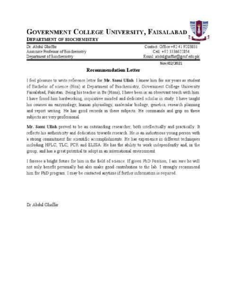 Recommendeder Letter Template | PDF