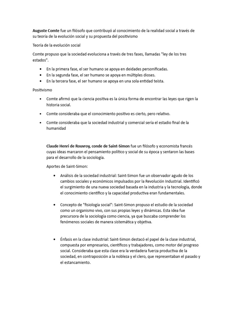 Filosofía y Sociología: Comte a Weber | PDF | Emile Durkheim | Positivismo