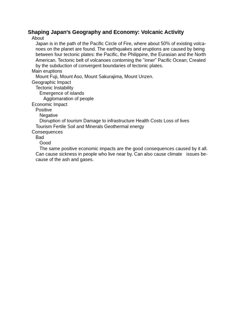 Shaping Japan's Geography and Economy - Volcanic Activity | PDF