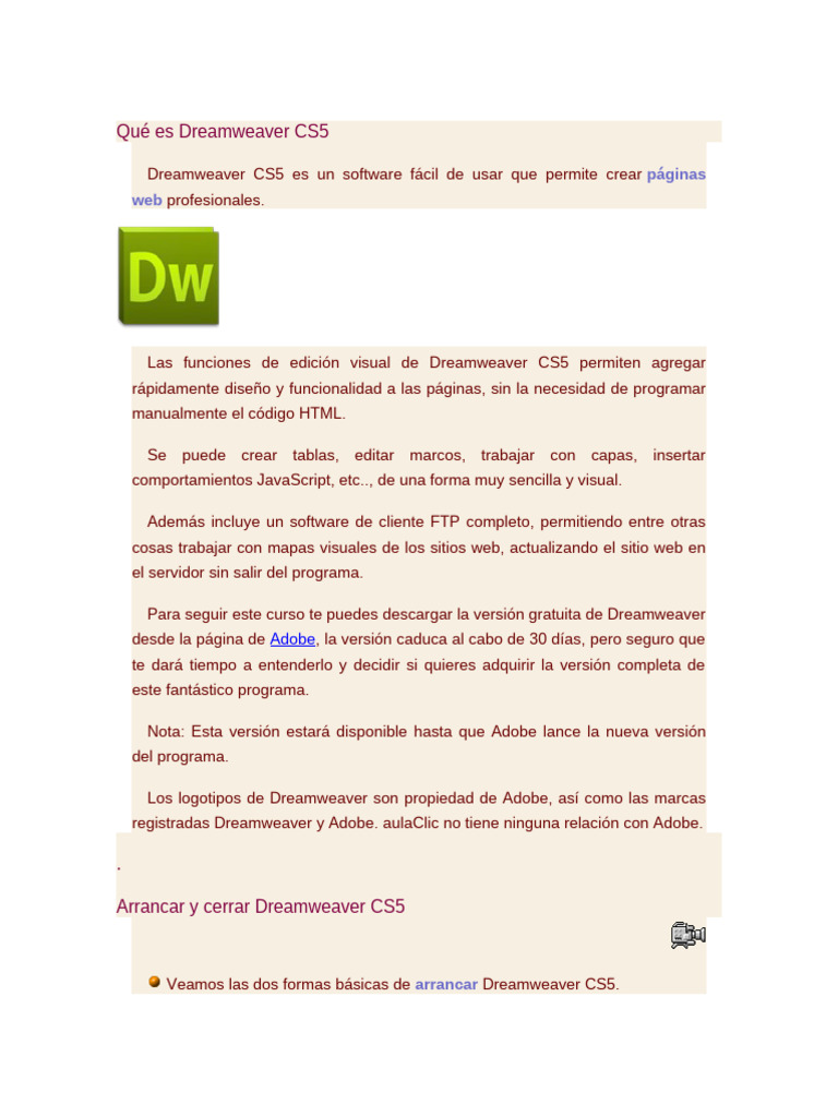 Qué Es Dreamweaver CS5 | PDF | Adobe Dreamweaver | HTML