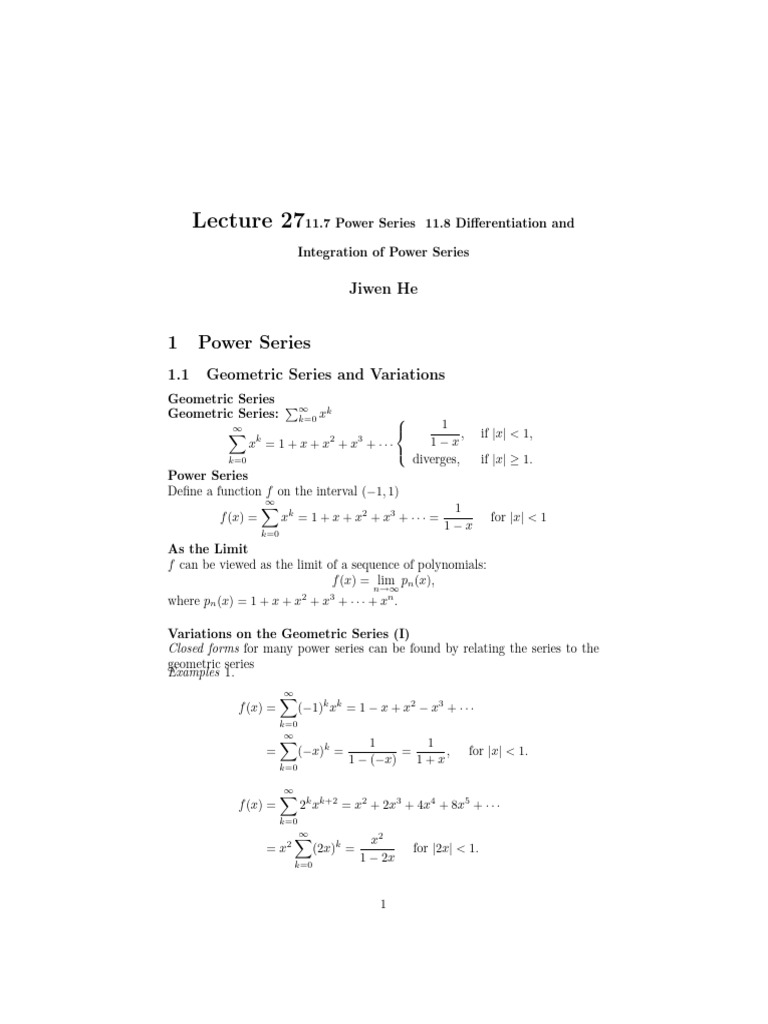 Lecture27 Handout | PDF | Power Series | Real Analysis