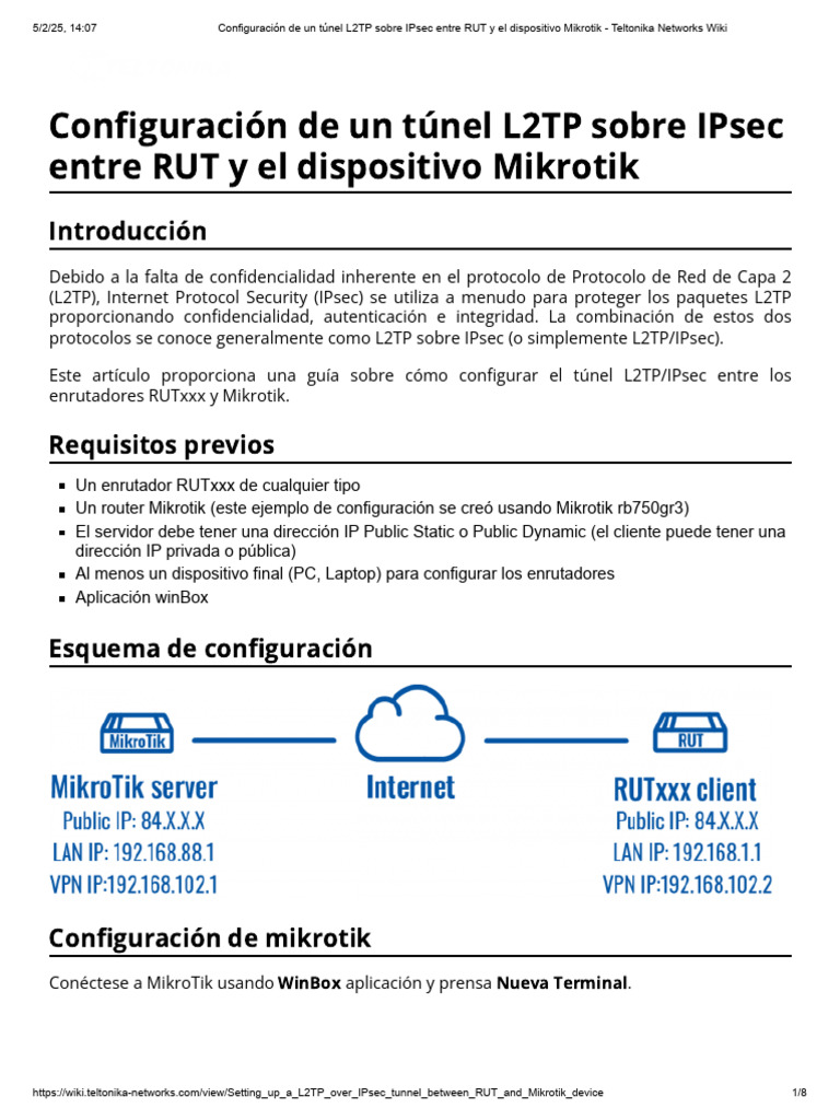 Configuración de Un Túnel L2TP Sobre IPsec Entre RUT y El Dispositivo ...