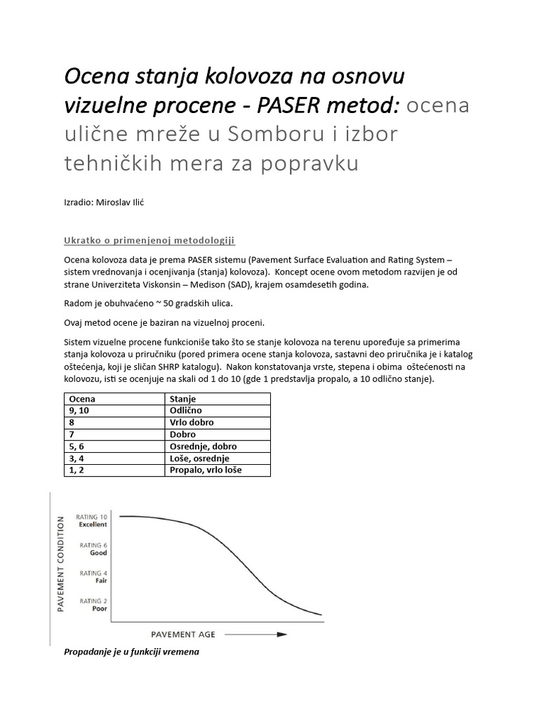Ocena Stanja Kolovoza Na Osnovu Vizuelne Procene - PASER Metod: Ocena ...