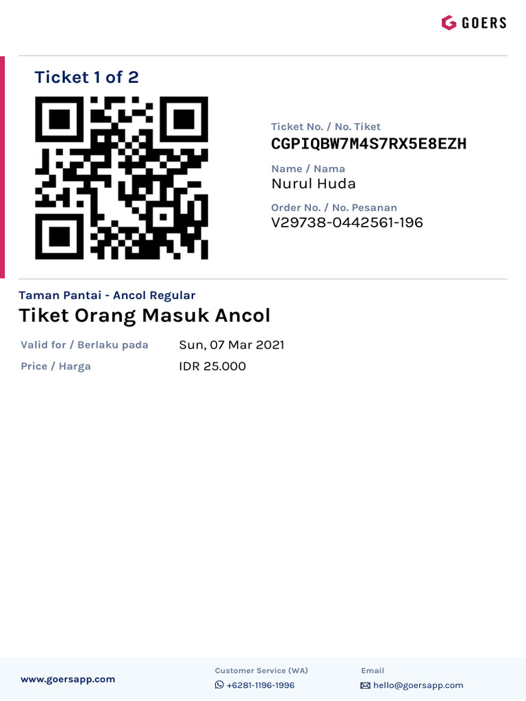 [Venue Ticket] Tiket Orang Masuk Ancol - Taman Pantai - Ancol Regular - V29738-0442561-196 | PDF