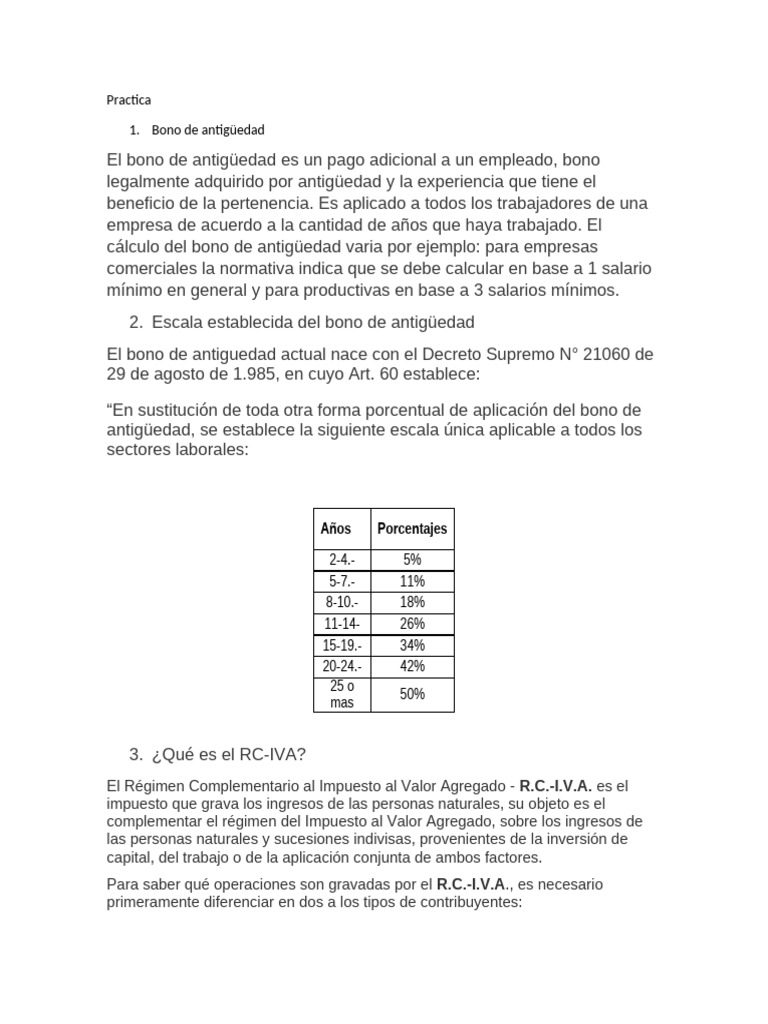 Practica Conta Bono de Antiguedad | PDF | Pensión | Salario