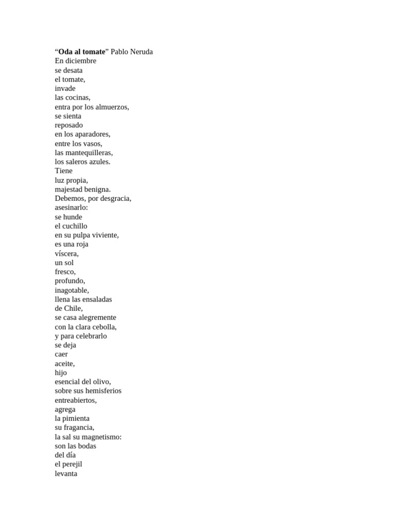 Oda al Tomate y al Libro | PDF