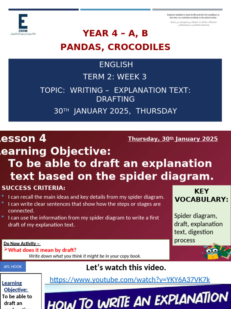 Week 4 T2 - Y4 English Writing L4 - 2024-2025 - Explanation Text - Drafting | PDF | Cognitive ...