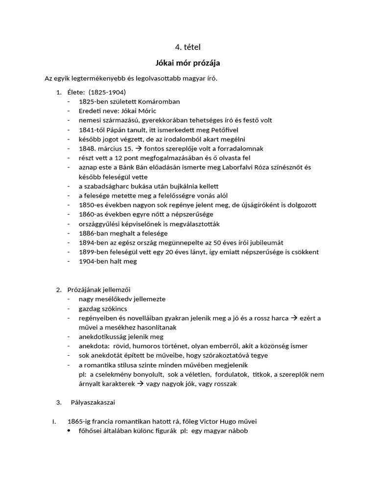 Tétel Jókai Mór | PDF