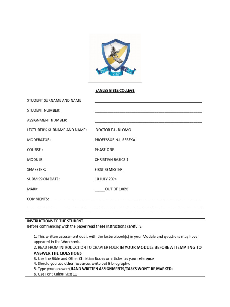 Christian Basics Assignment Guide | PDF