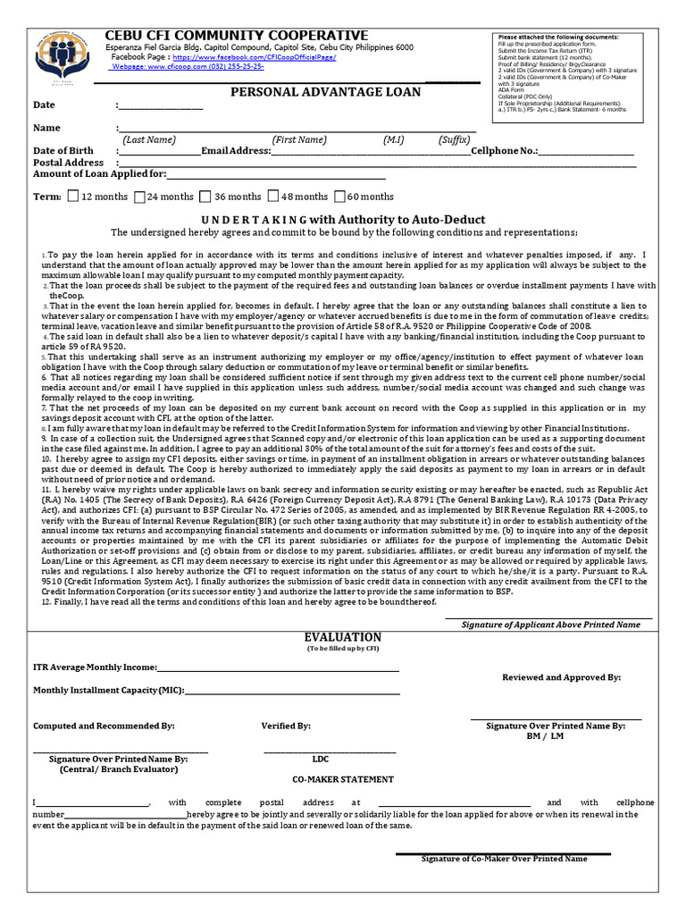 New Personal Advantage Loan Form | PDF | Loans | Banks