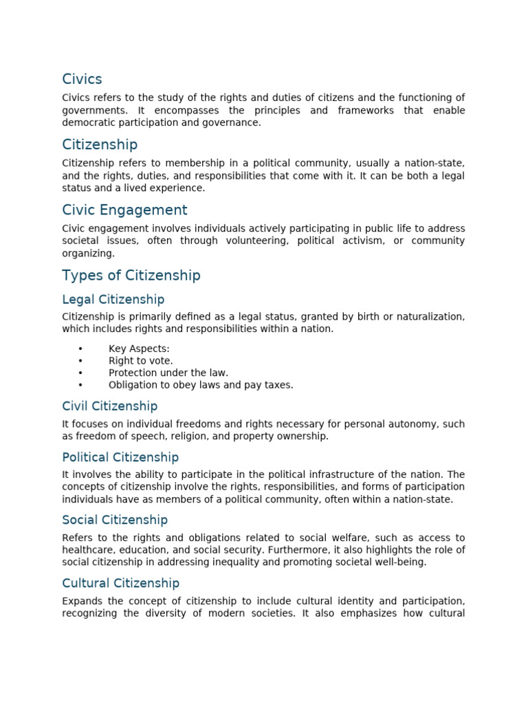 Civics and Community Engagement - Chapter 1 | PDF