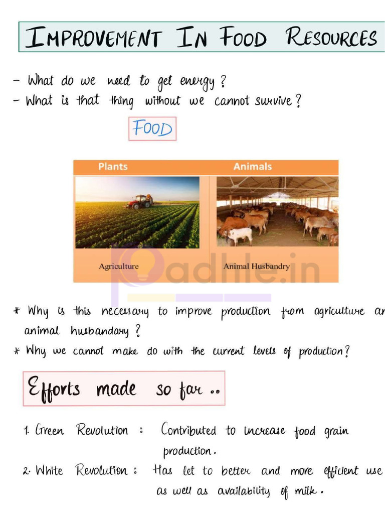 Improvement in Food Resources NOTES | PDF