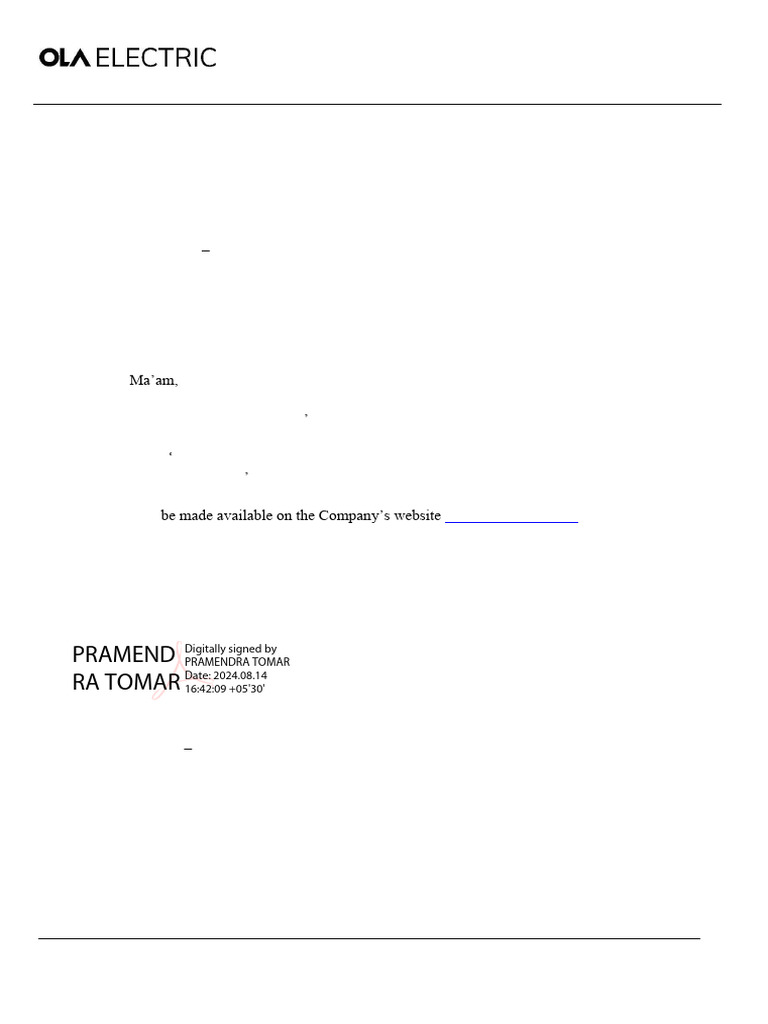 OLAELEC 14082024164945 Pressreleaseintimationfinal | PDF | Electric ...