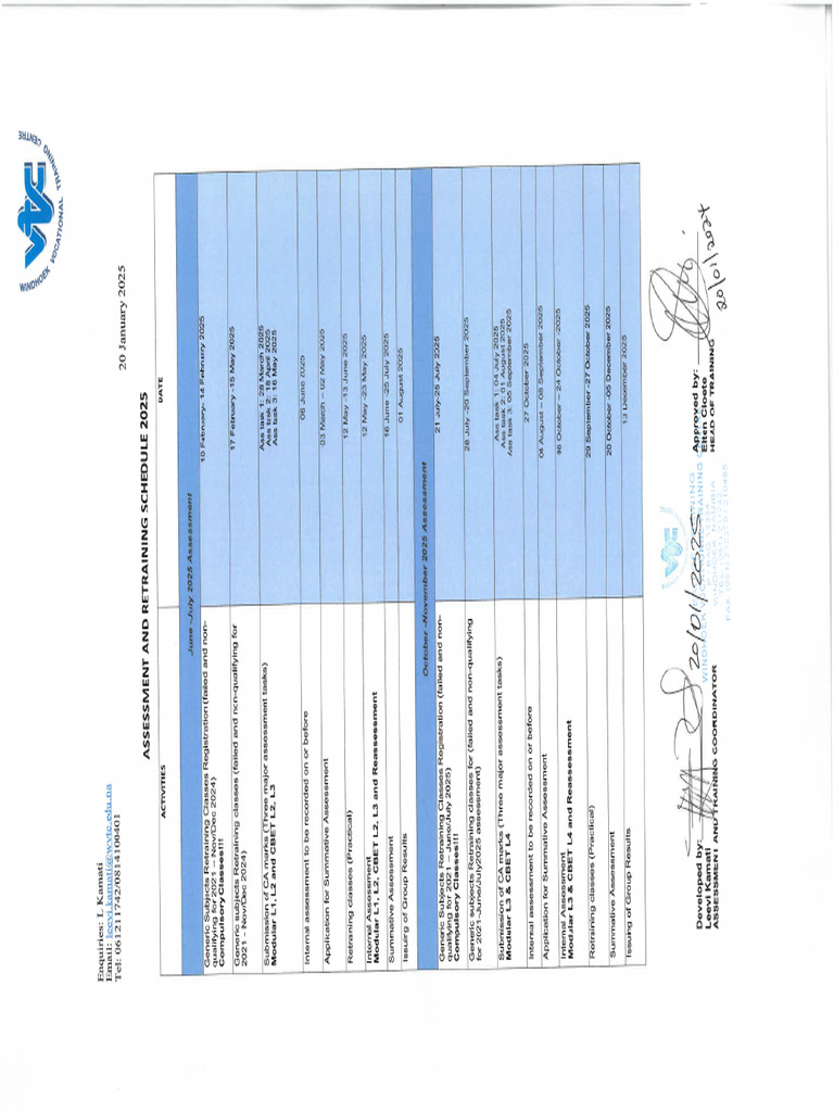 Assessment and Retraining Schedule For 2025 | PDF