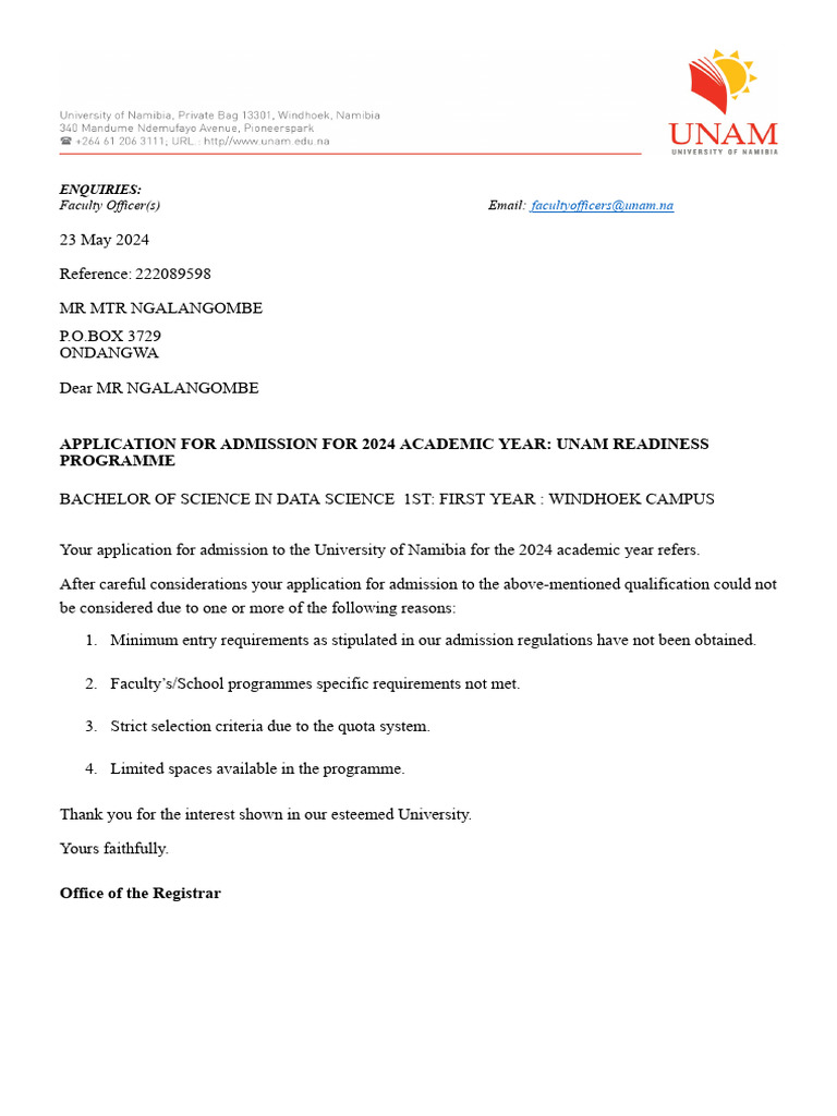 Application For Admission For 2024 Academic Year: Unam Readiness ...