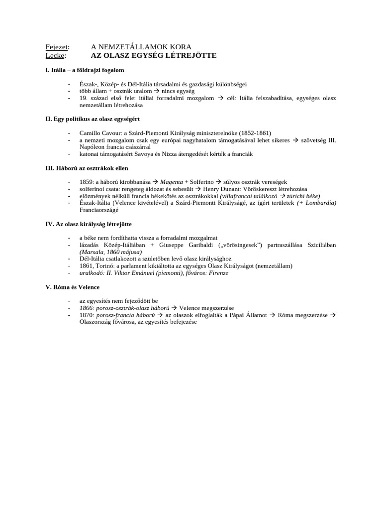 Az Olasz Egyseg Letrejotte | PDF