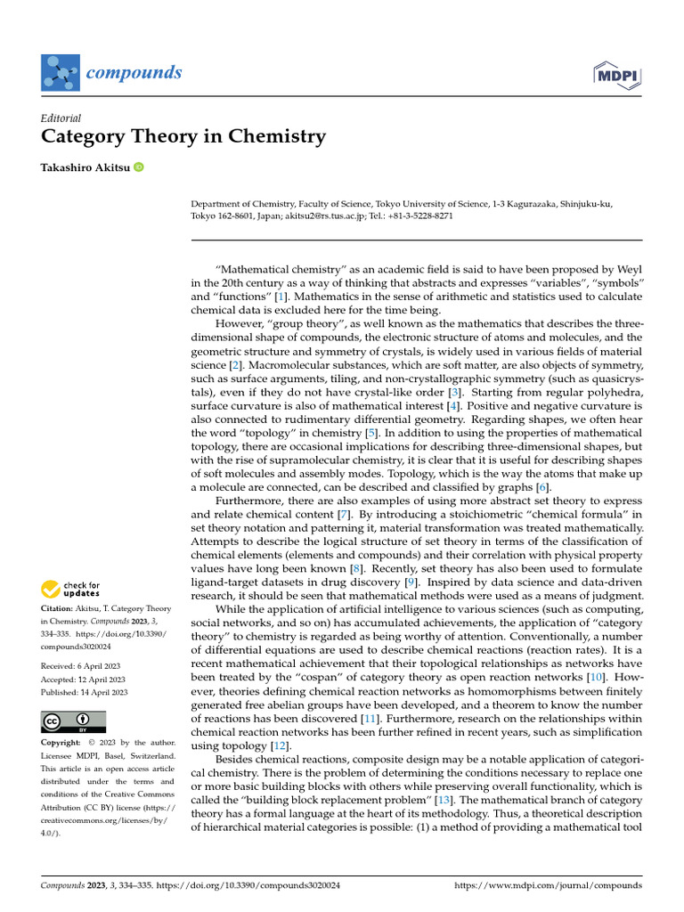 Category Theory in Chemistry | PDF | Mathematics | Group (Mathematics)