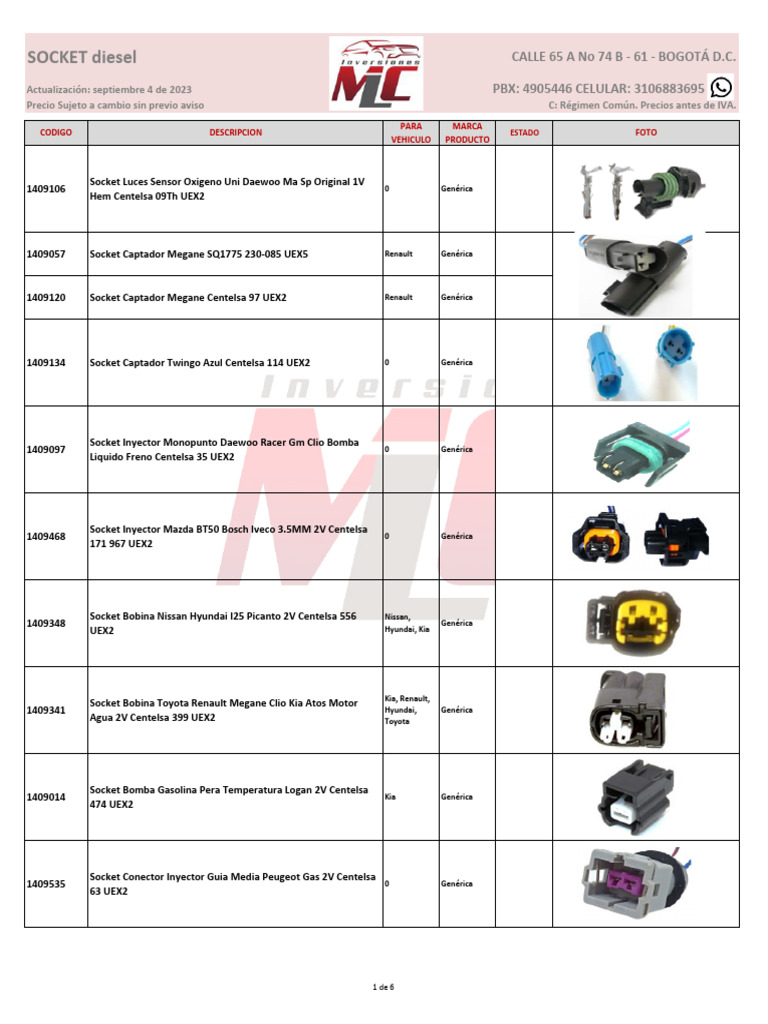 CATALOGO MLC sockets diesel | PDF | Coche | Vehículos con tracción delantera