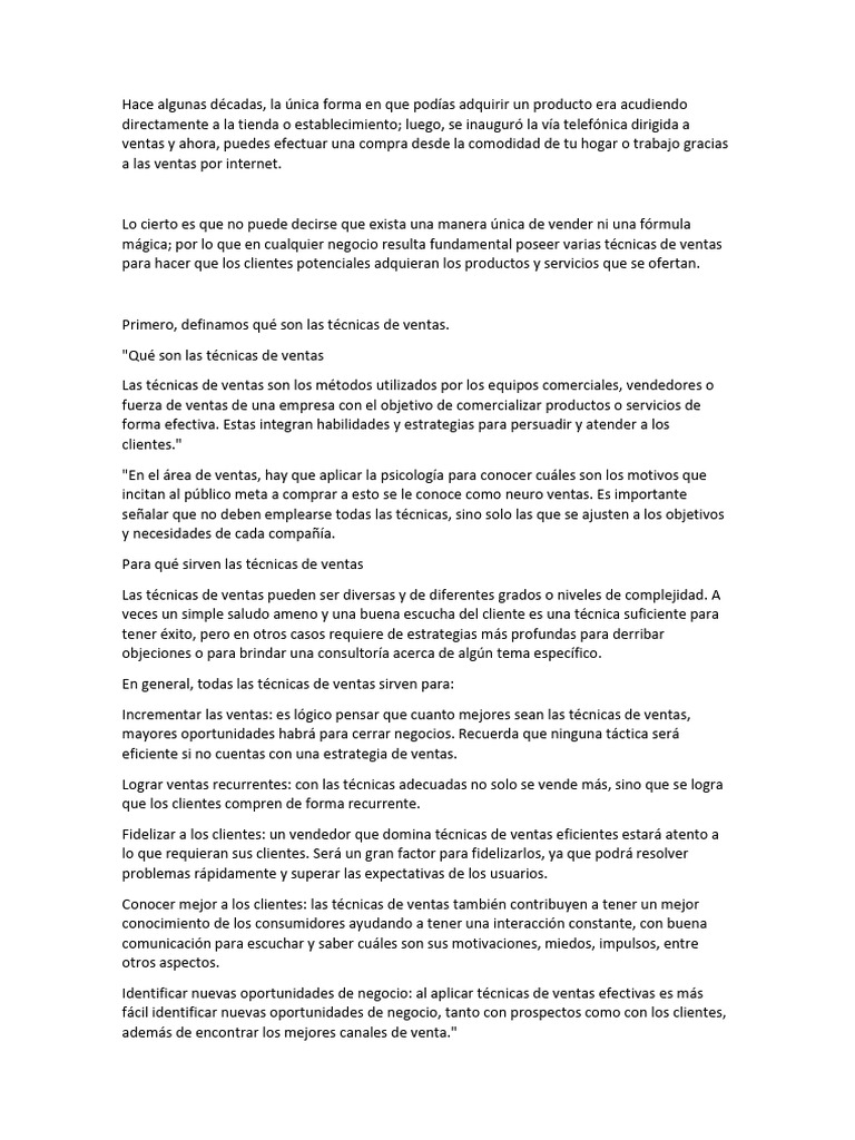 tecnicas de ventas y distrubucion | PDF | Ventas | Producto (Negocio) tecnicas de ventas y distrubucion | PDF | Ventas | Producto (Negocio)