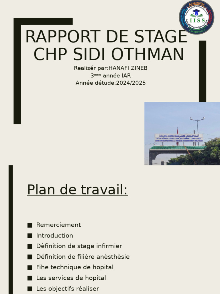 Rapport de Stage Infirmier au CHP Sidi Othman | PDF | Médecine de soins ...
