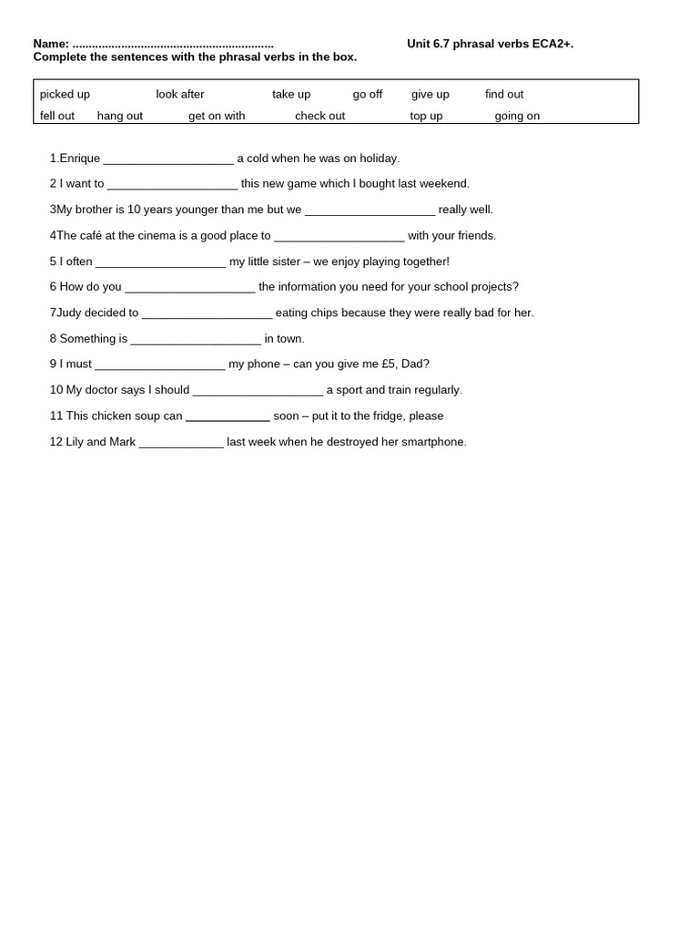 Phrasal Verbs Unit 6.7 English Class A2+ | PDF