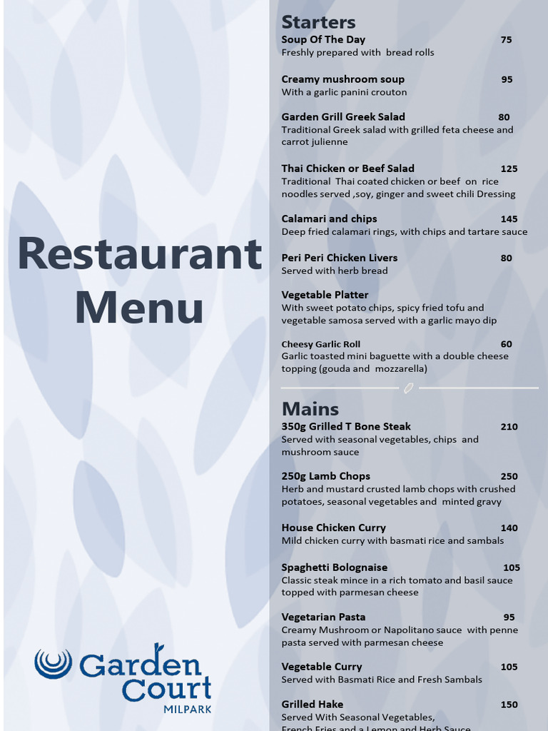 Garden Court Milpark Restaurant Menu 02 04 2024 | PDF | Hamburgers ...