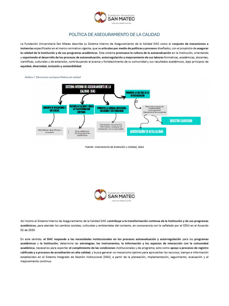Sistema de Calidad SIAC en San Mateo | PDF