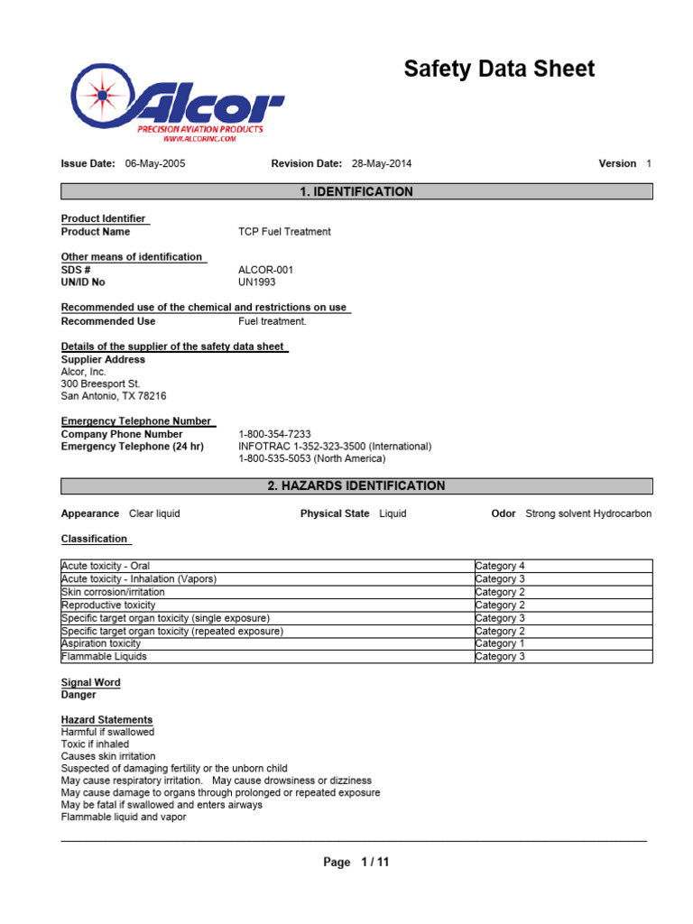 TCP Fuel Treatment_SDS Final | PDF | Waste | Resource Conservation And Recovery Act