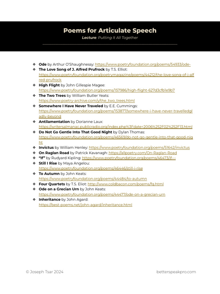 Poems For Cultivating Articulate Speech 3 | PDF