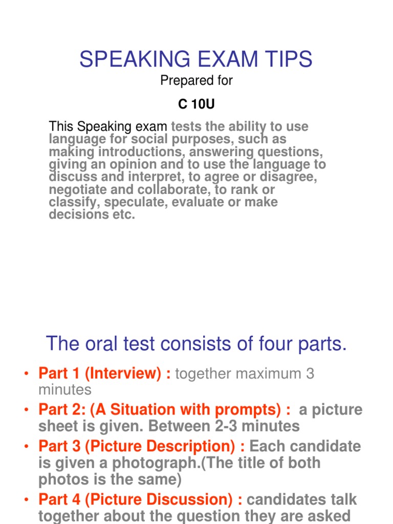 Speaking Exam Tips for C 10U Students | PDF | Language Arts & Discipline