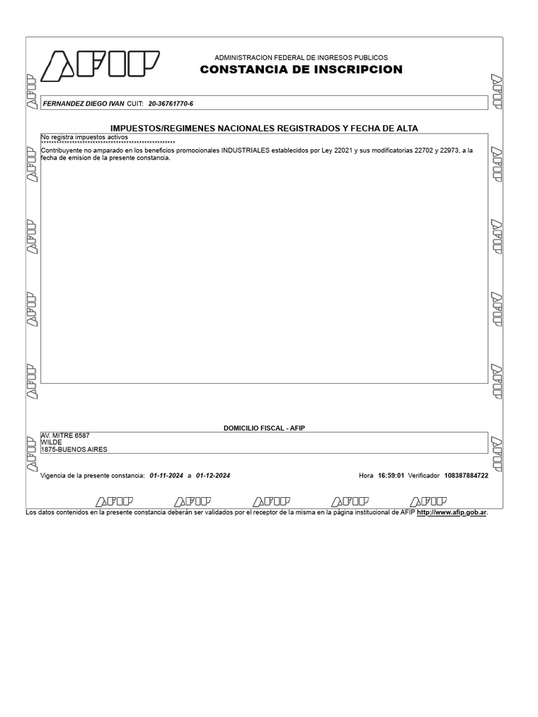 Constancia AFIP: Inscripción y Detalles | PDF