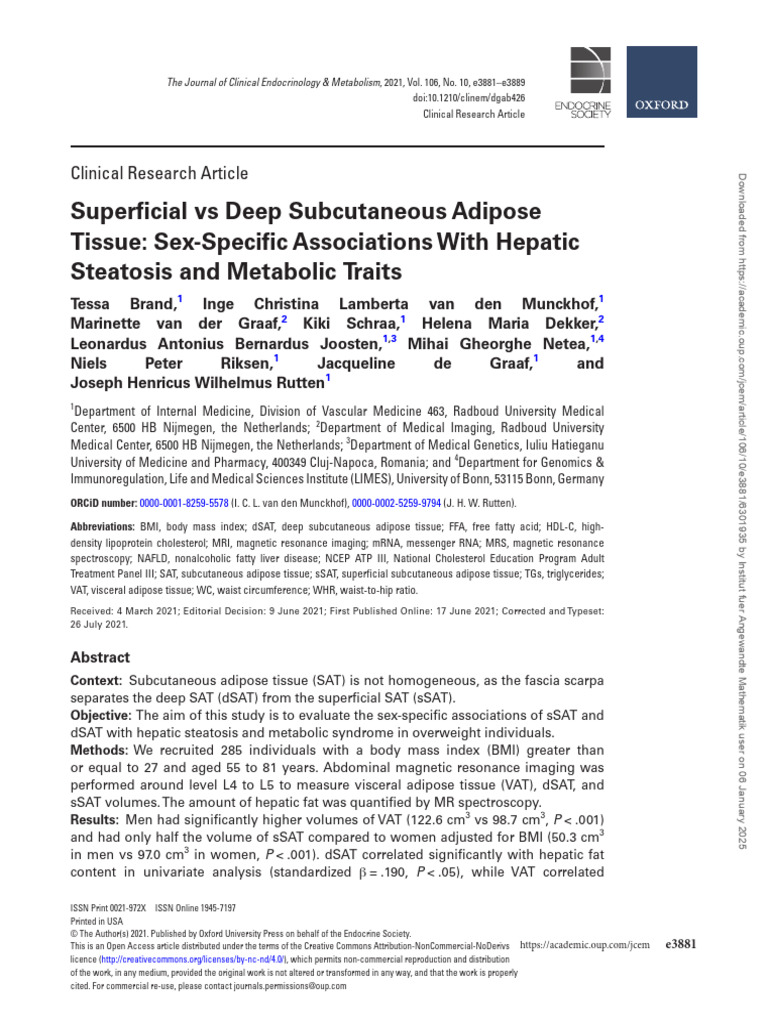 Brand 2021 Superficial Vs Deep Subcutaneous Ad | PDF | Adipose Tissue ...