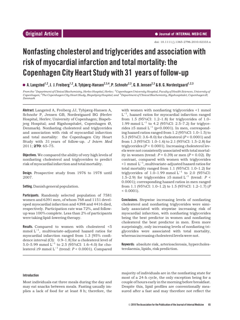 Journal of Internal Medicine - 2010 - Langsted - Nonfasting Cholesterol ...
