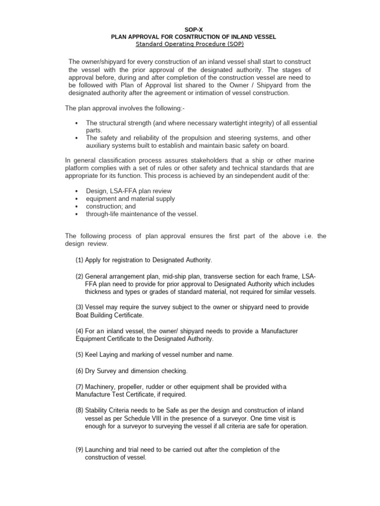 SOP X - PLan and Construction Approval Draft | PDF | Ships | Water ...