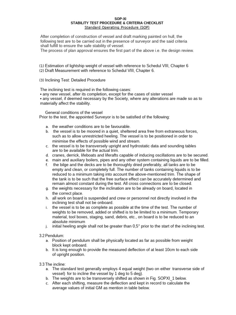 SOP XI - Stability Report Checklist Draft | PDF | Weight | Pendulum